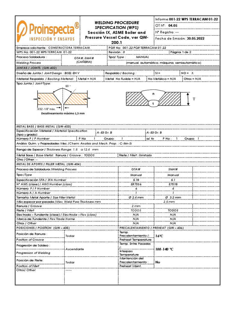 CT WPS Gtaw Smaw 001 | PDF | Acero | Unión
