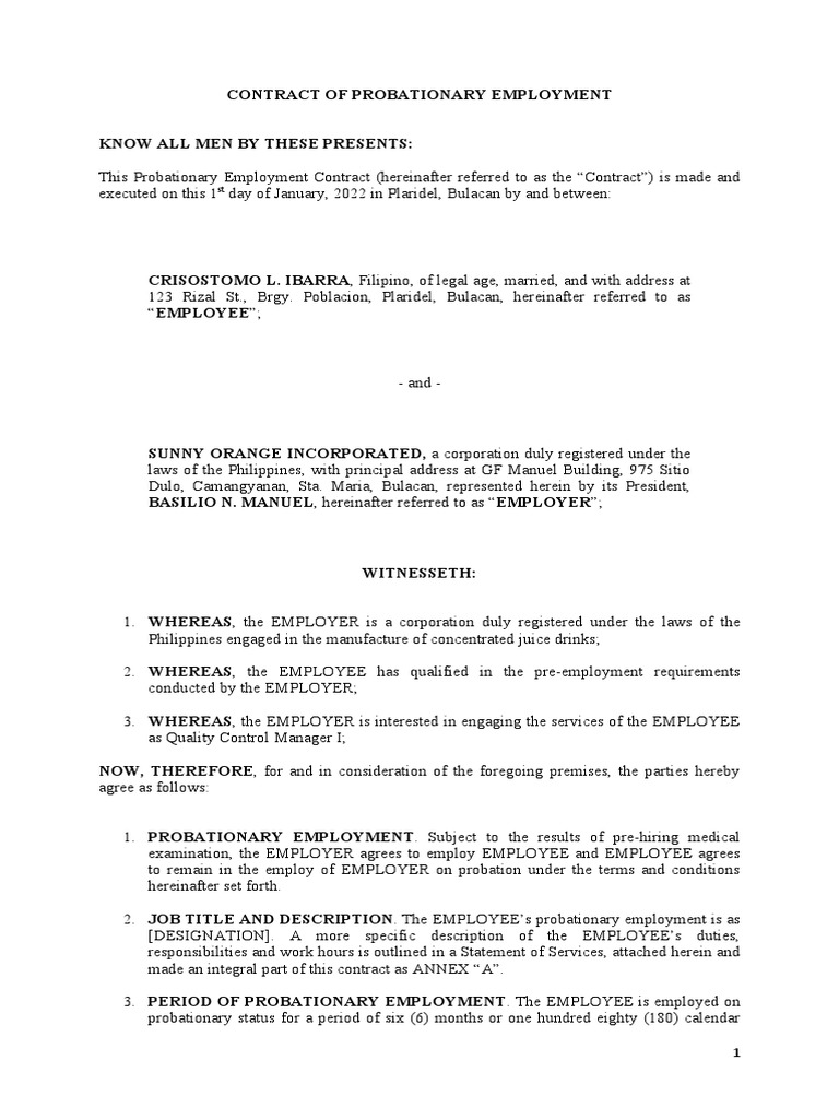 Probationary Employment Contract | PDF | Employment | Salary