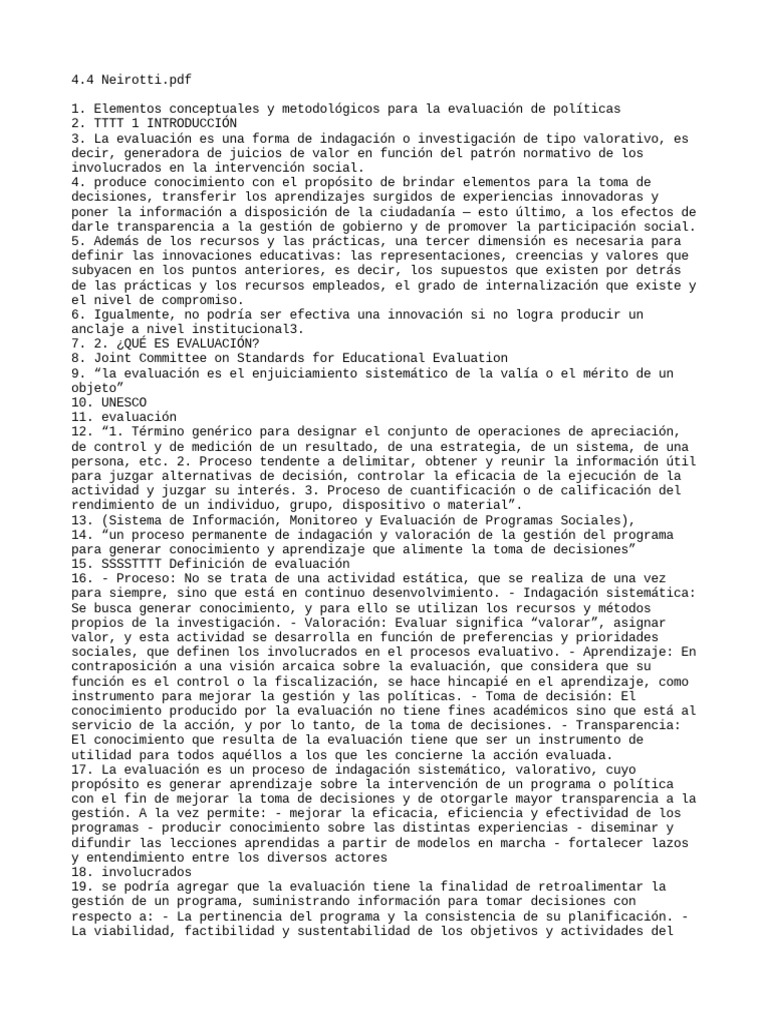 Neirotti - Evaluación | PDF | Evaluación | Experimentar
