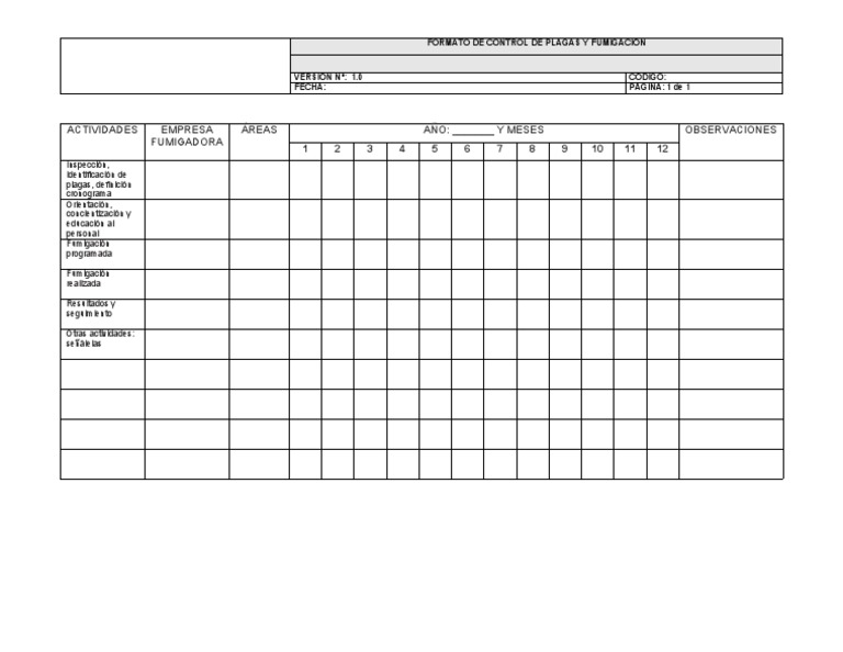 Formato de Control de Plagas y Fumigacion | PDF