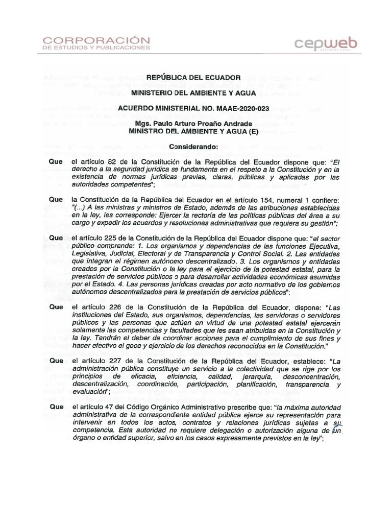 Estatuto Orgánico de Gestión Organizacional Por Procesos Del Ministerio Del Ambiente y Agua ...
