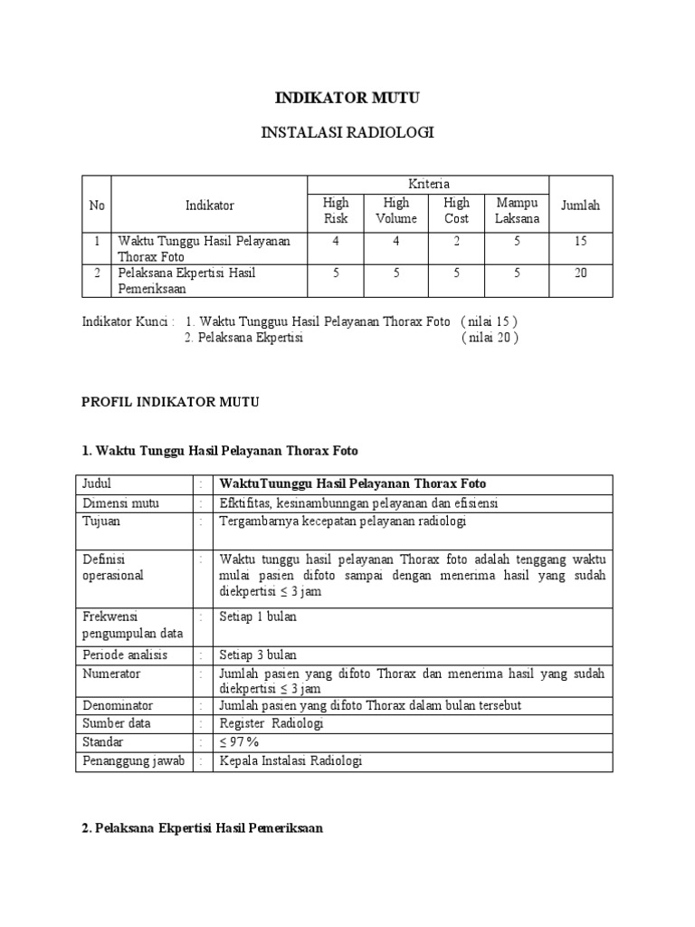 Indikator Mutu Radiologi 2022 | PDF