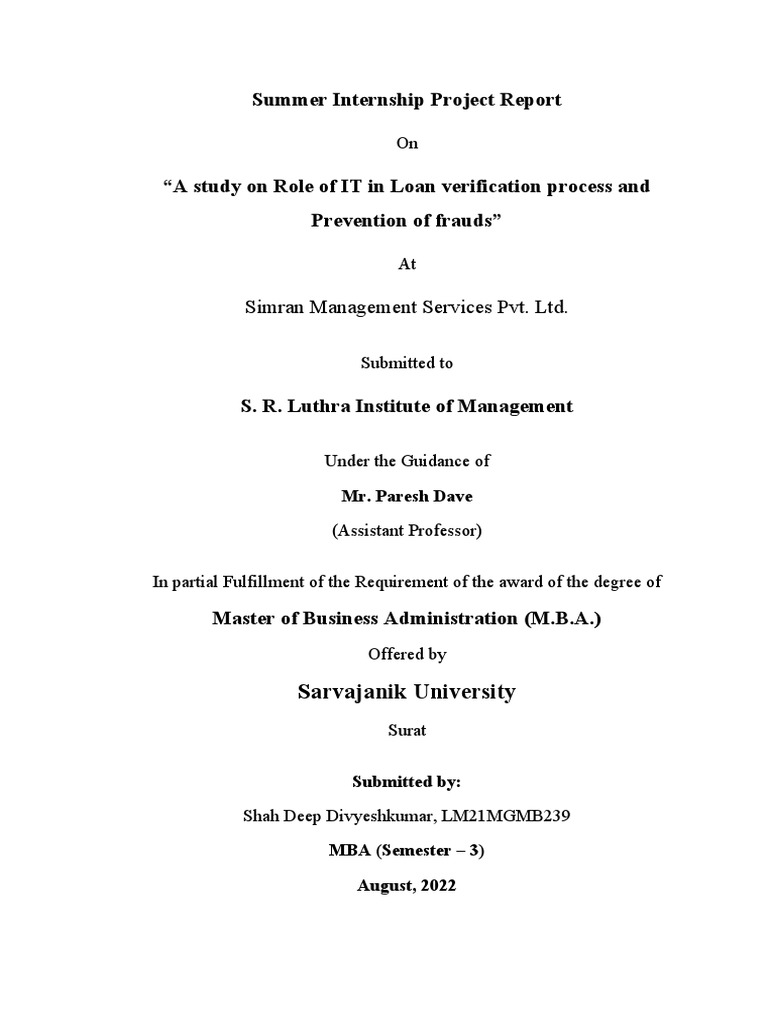 Role of IT in Loan Verification Process | PDF | Loans | Credit
