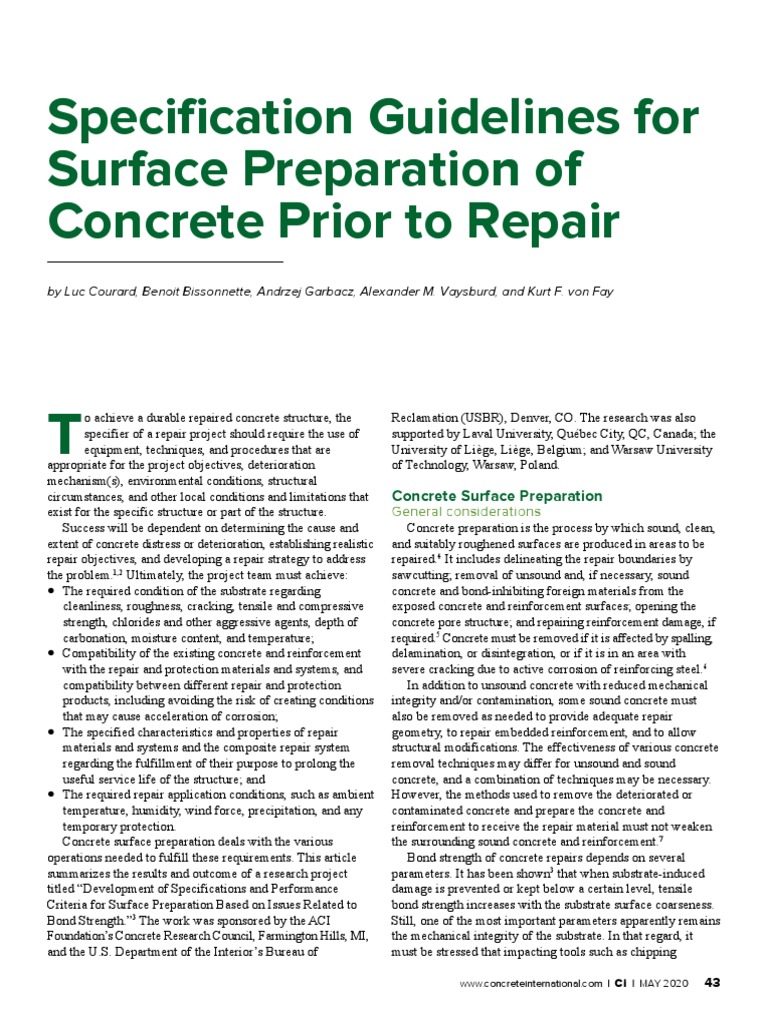 Specification Guidelines For Surface Preparation of Concrete Prior To ...