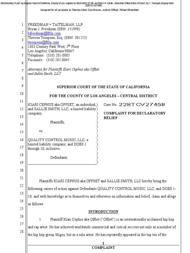 Offset vs. Quality Control Music, LLC | PDF