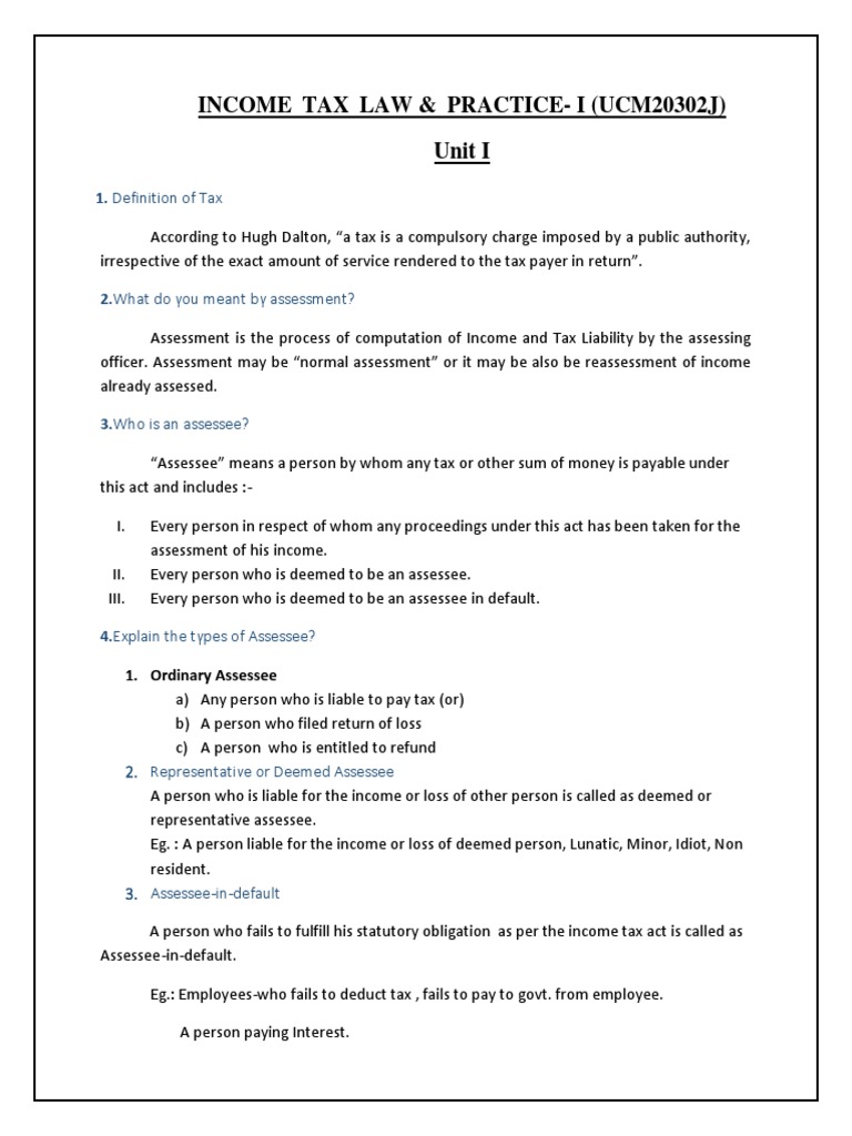 Income Tax Law & Practice-I (Ucm20302J) Unit I | PDF | Capital Gains ...