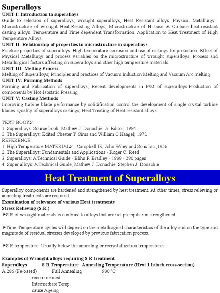Unit-I Heat Treatment of Superalloys | PDF | Heat Treating | Alloy