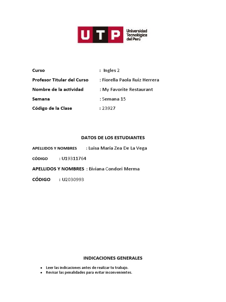 My Favorite Restaurant Assignment | PDF