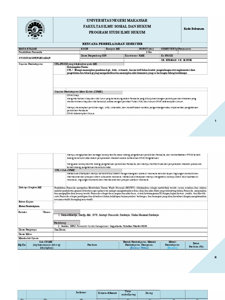RPS Pendidikan Pancasila-1 | PDF