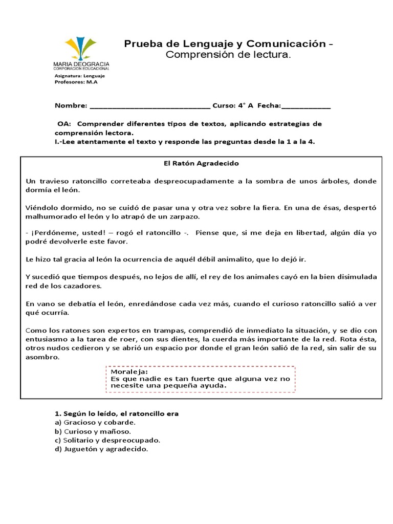 Prueba de Comprensión Lectora | PDF