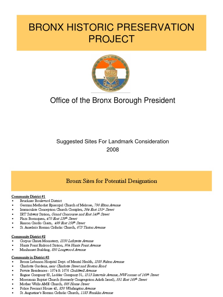 Report of The Bronx Borough President's Historic Preservation Task Force | PDF | The Bronx ...