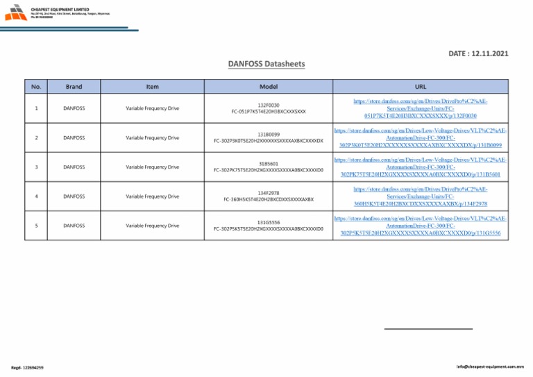 Danfoss Datasheet | PDF