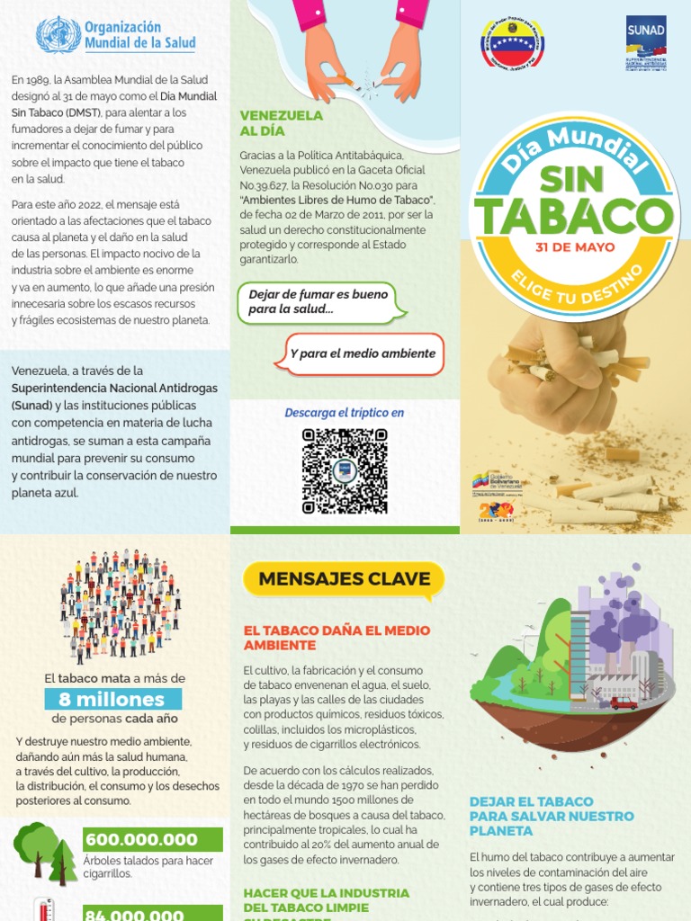 Tríptico Día Mundial sin Tabaco (2) | PDF | Residuos | Tabaco