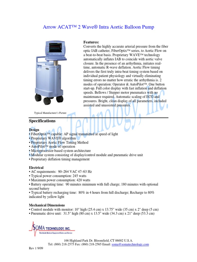 Arrow ACAT™ 2 Wave® Intra Aortic Balloon Pump: Specifications | PDF | Electrocardiography ...