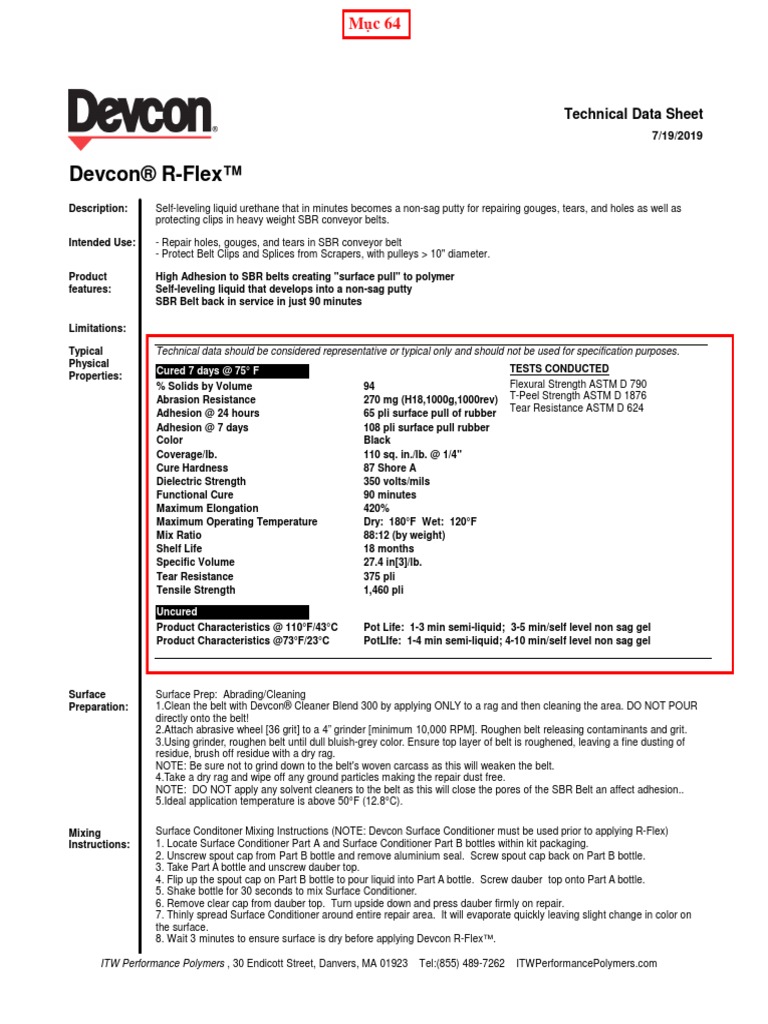 Mục 64 Keo dán nguội băng tải Devcon R flex 15565 | PDF | Abrasive | Building Engineering