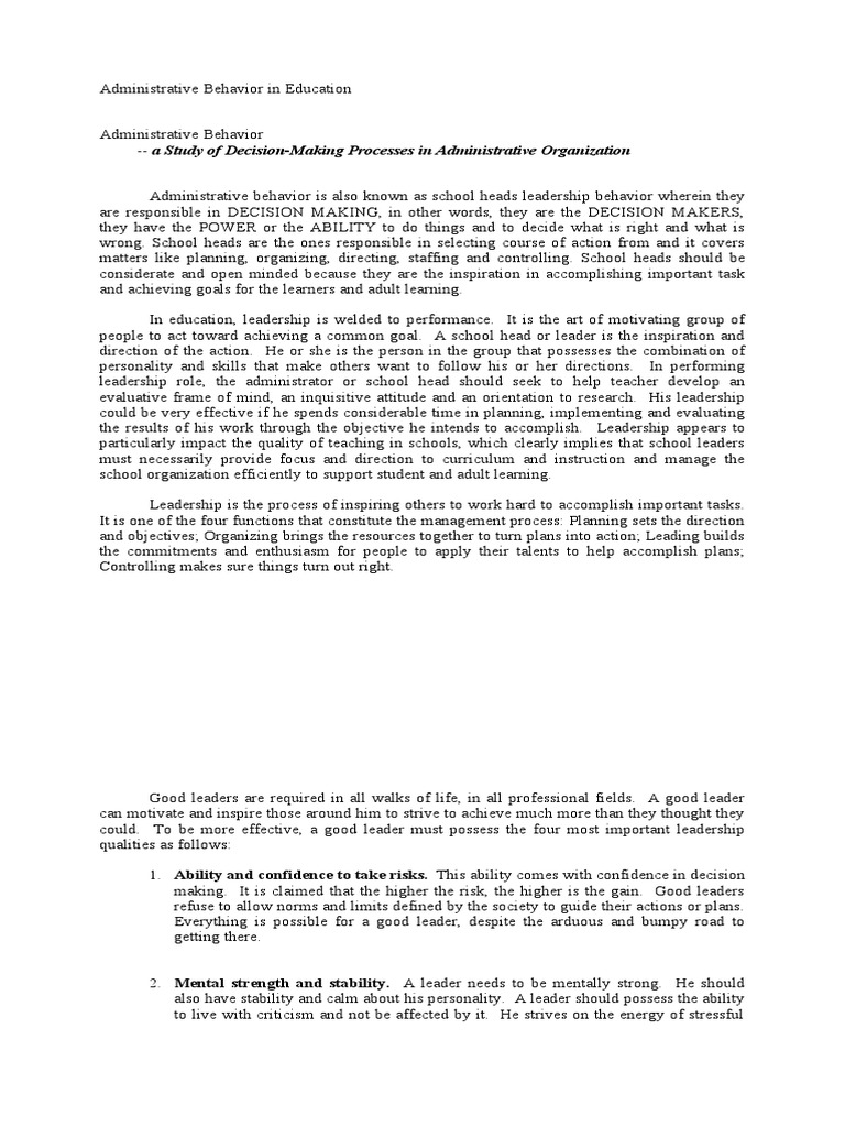 Administrative Behavior in Education | PDF | Leadership | Decision Making