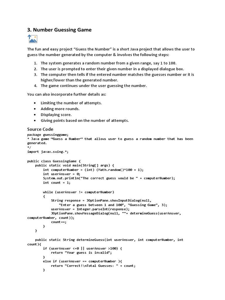 Number Guessing Game Source Code Pdf Games And Activities Computers 9162