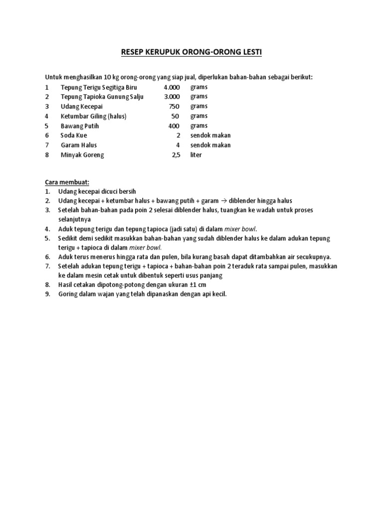 Resep Dan Cara Bikin Kerupuk Orong-Orong | PDF