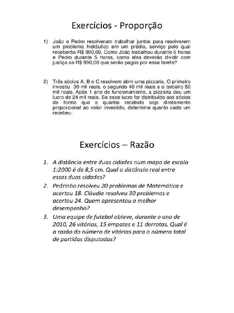ExercÍcios Razão E Proporção Pdf