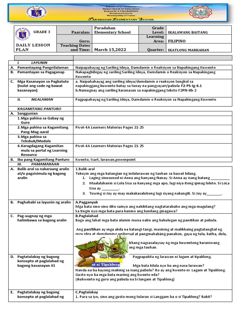 DLP Filipino 2 q3 w5 March 15 | PDF