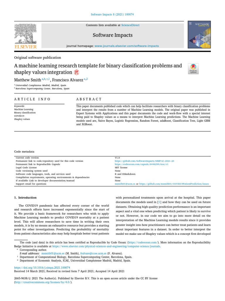 A Machine Learning Research Template For Binary Classification Problems and Shapley Values ...