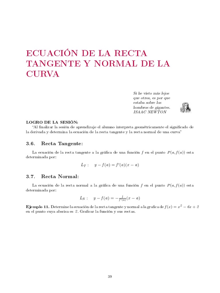 Recta Tangente y Normal | PDF | Línea (geometría) | Ecuaciones