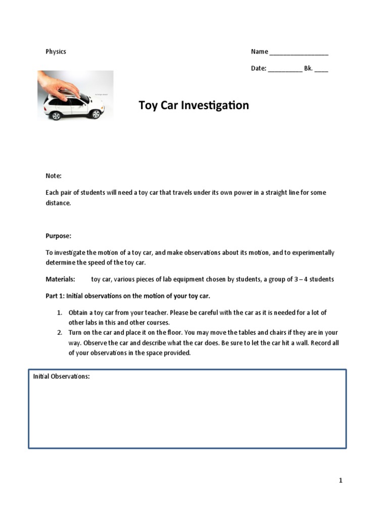 Toy Car Investigation: Purpose | PDF | Observation | Toys