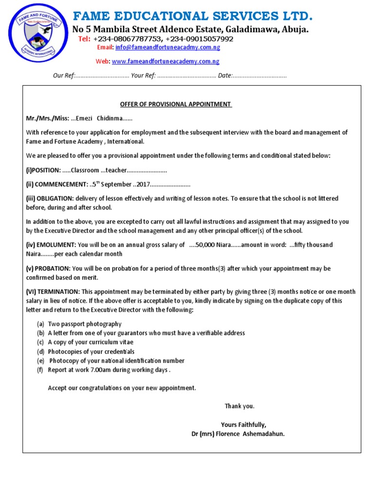 Appointment Letter 1 | PDF
