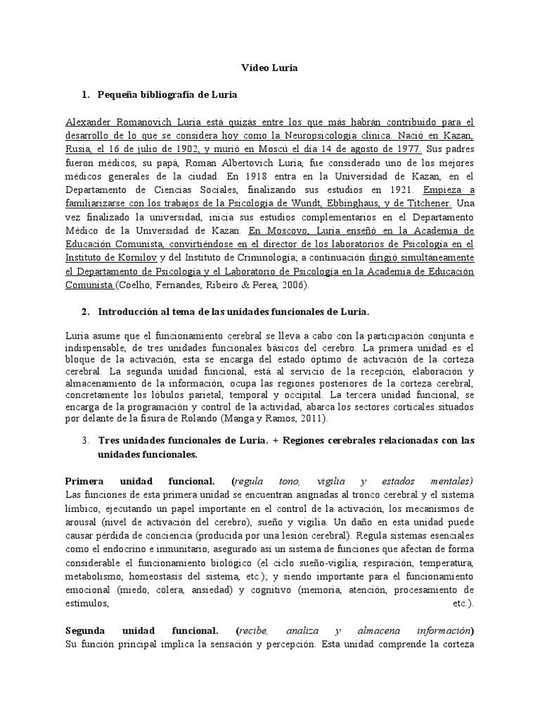 Vídeo Luria | PDF | Cerebro | Neurociencia