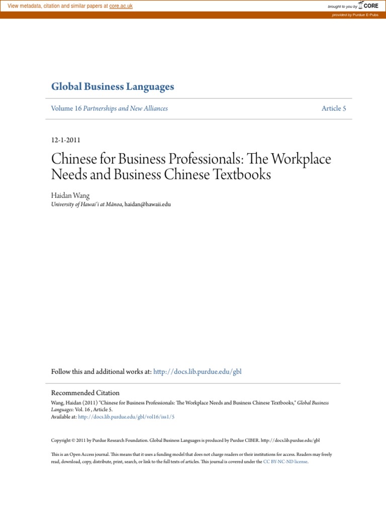 Chinese For Business Professionals: The Workplace Needs and Business ...