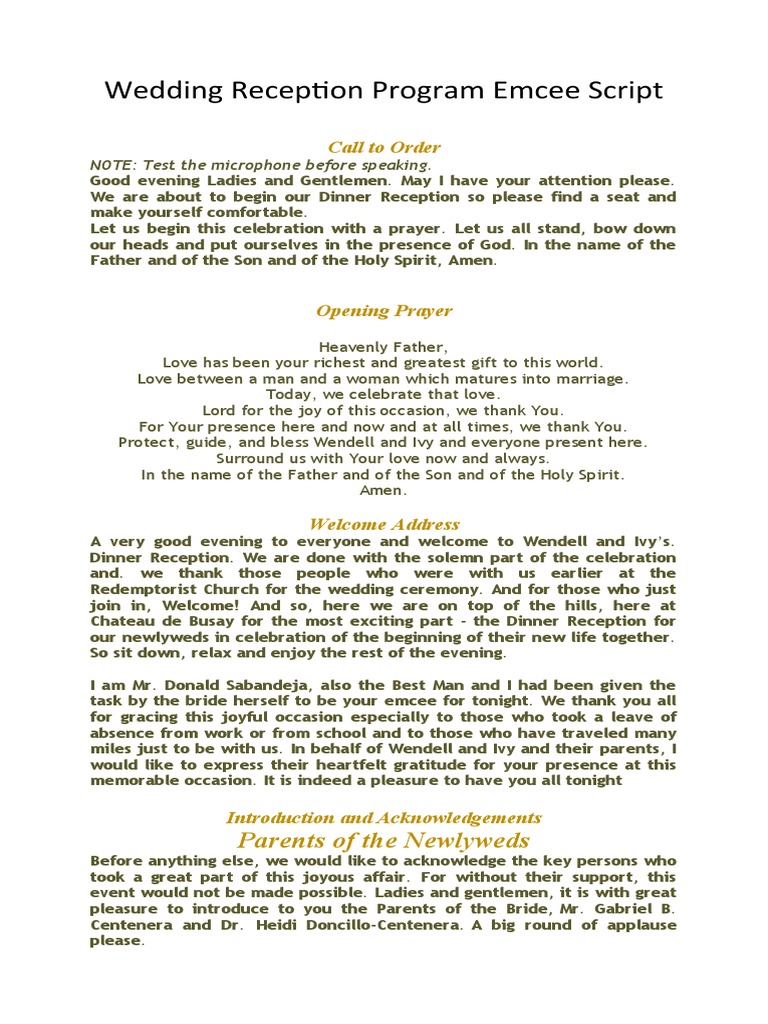 Wedding Reception Program Emcee Script | PDF | Wedding | Marriage ...