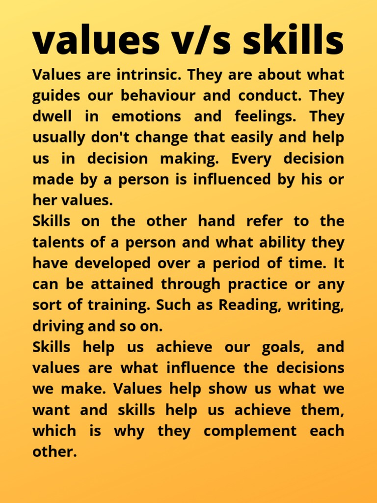 values vs skills | PDF | Happiness | Contentment