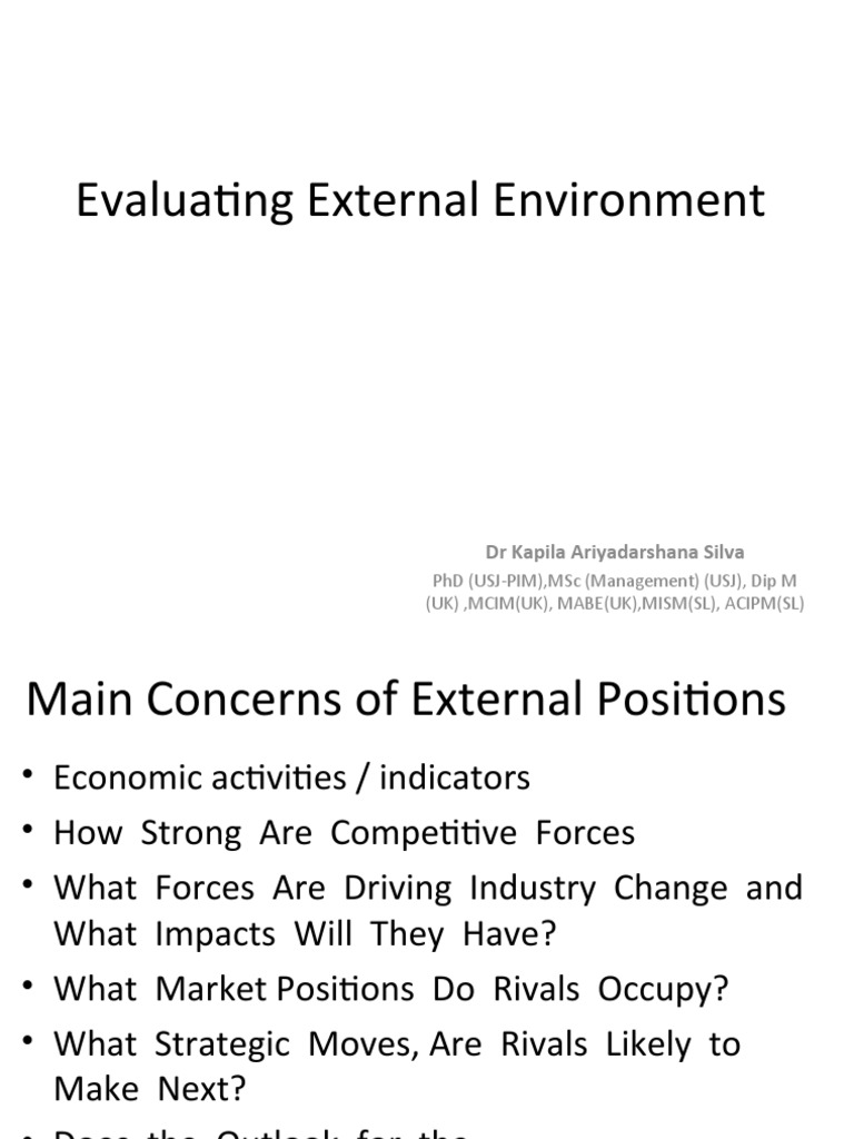 Evaluating External Environment: DR Kapila Ariyadarshana Silva | PDF ...