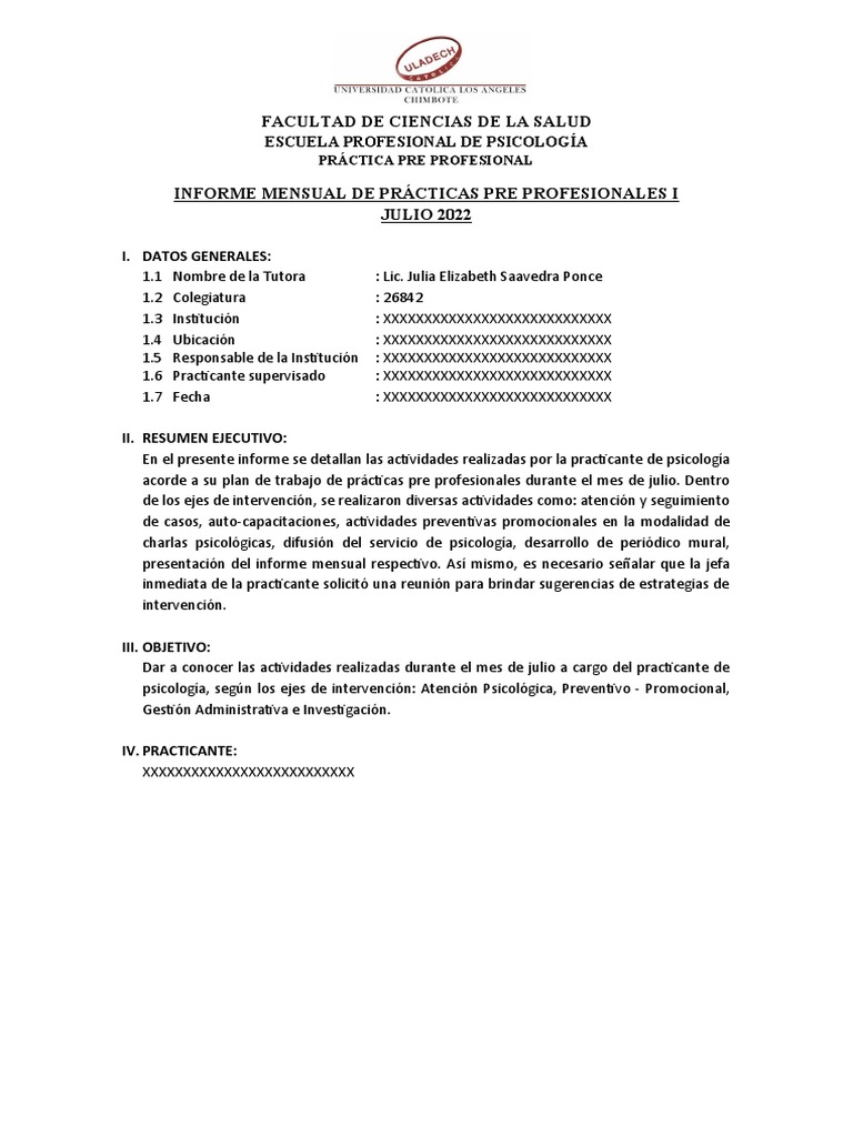 Formato de Informe Mensual | PDF | Sicología