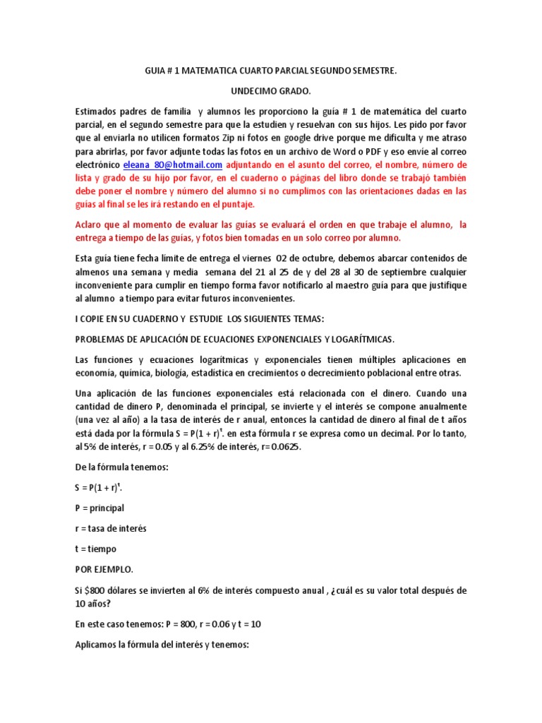 Guia #1 Matematica 11°grado 4°parcial | PDF | Logaritmo | Funcion ...