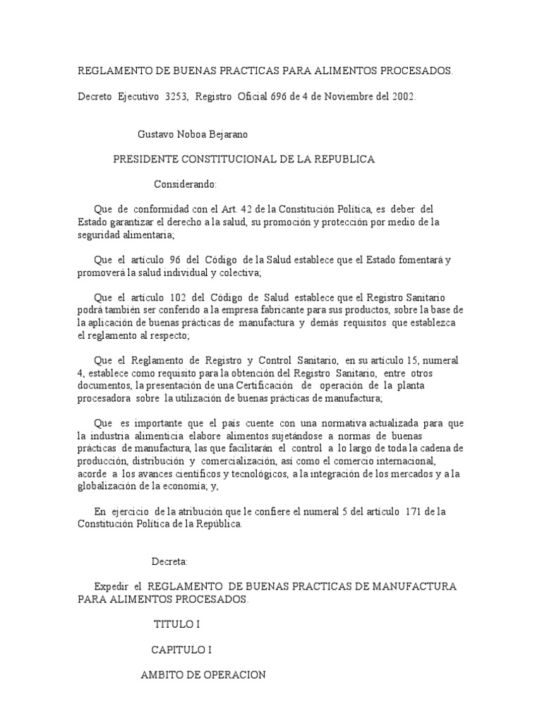 REGLAMENTO BPM Ecuador | PDF | Alimentos | Agua