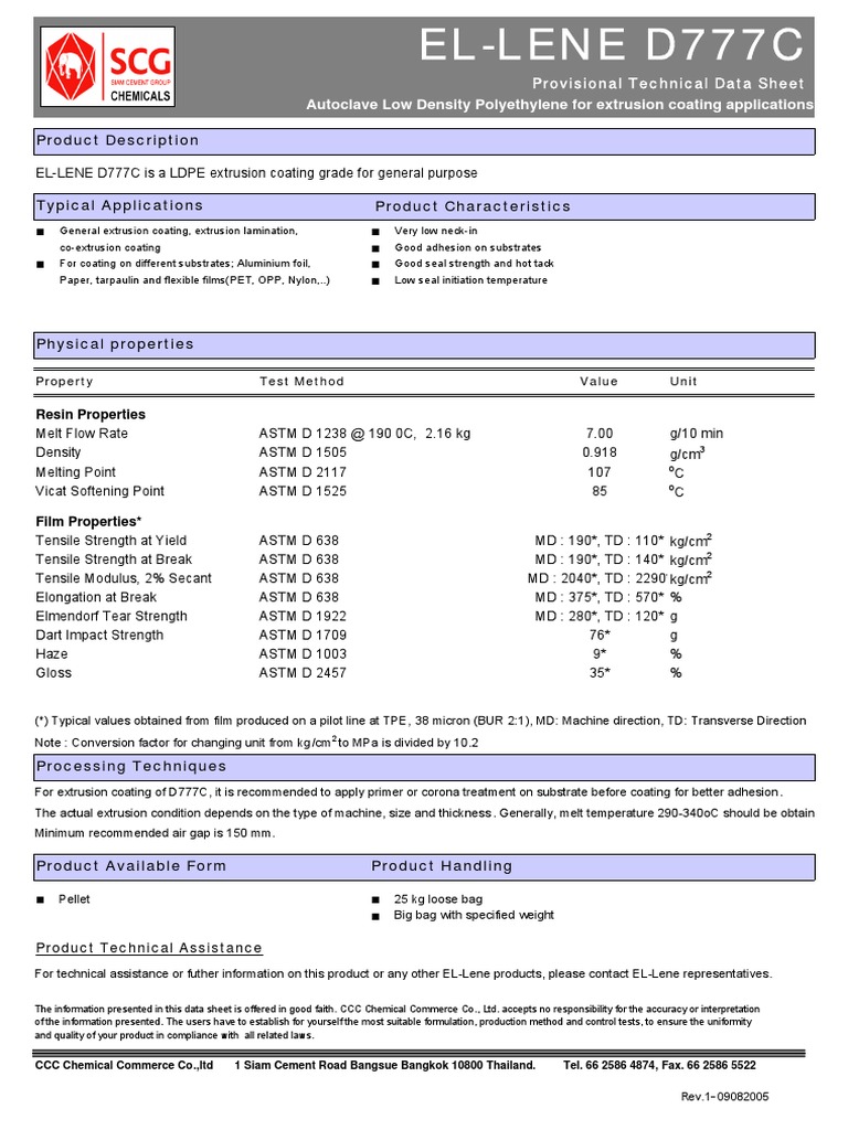 SCG Ldpe D777C | PDF | Extrusion | Coating
