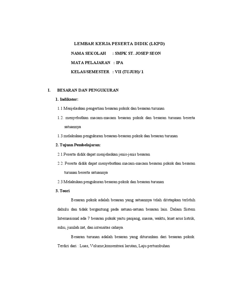 LKPD Ipa Kelas 7 SMSTR 1 | PDF