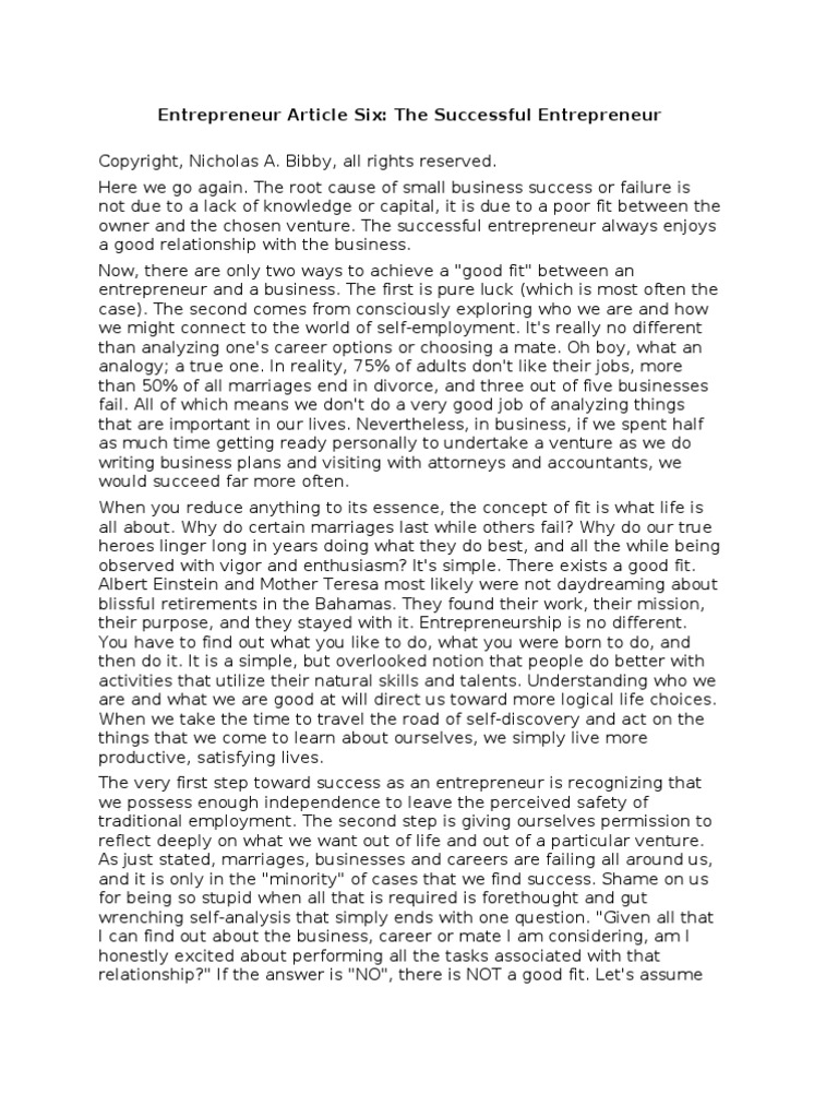 Entrepreneur Articles | PDF | Small Business | Entrepreneurship