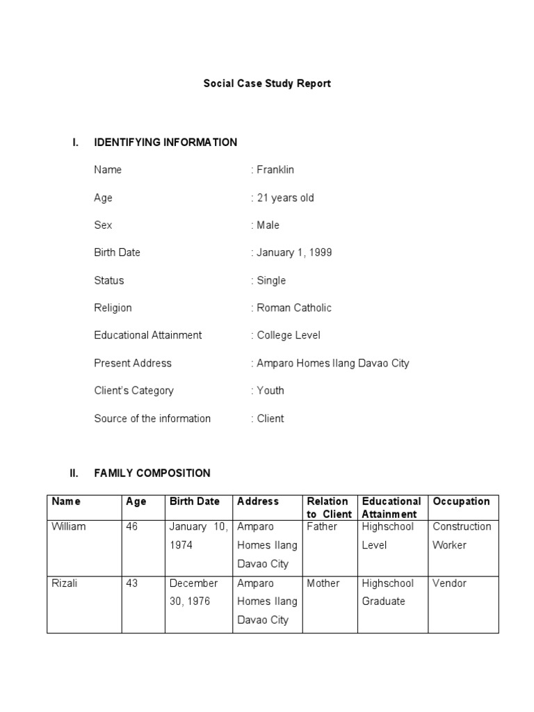 Social Case Study Report | PDF | Family | Goal