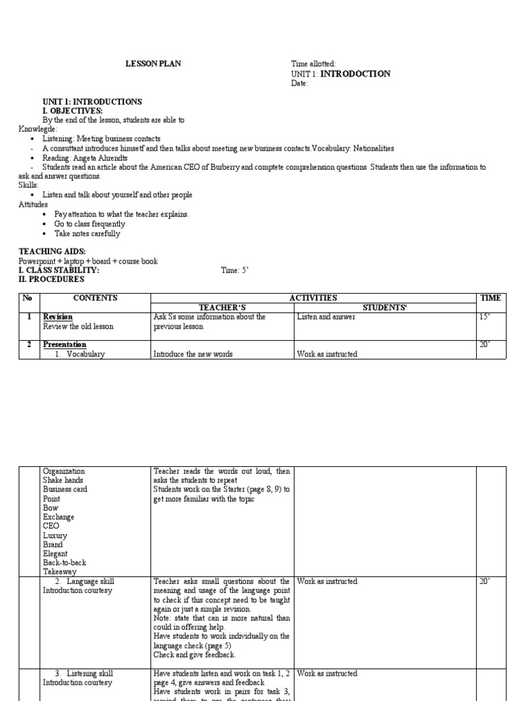 Engaging Business Introductions Lesson | PDF | Reading Comprehension ...