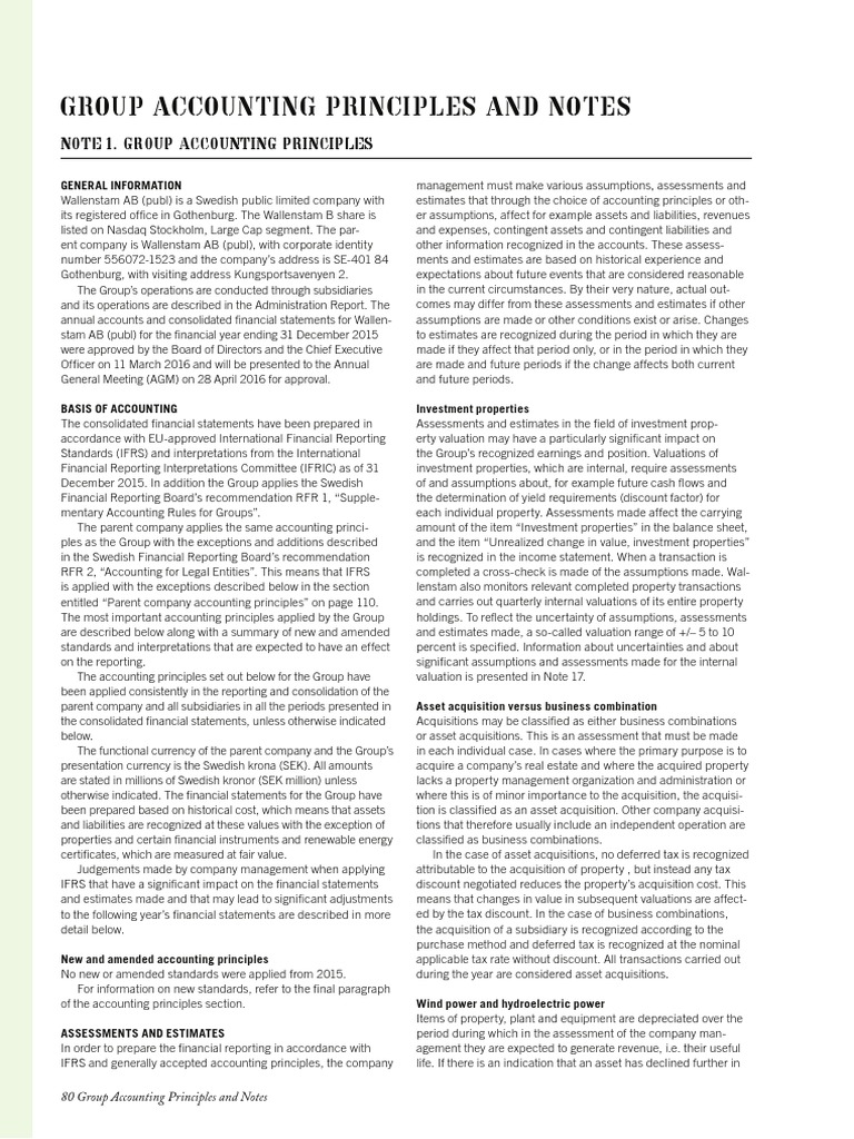 Group Accounting Principles and Notes | PDF | Fair Value | Depreciation