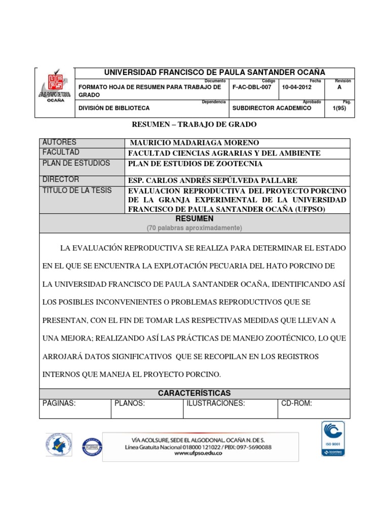 Evaluacion Reproductiva Del Proyecto Porcino de La Granja | PDF | Semen