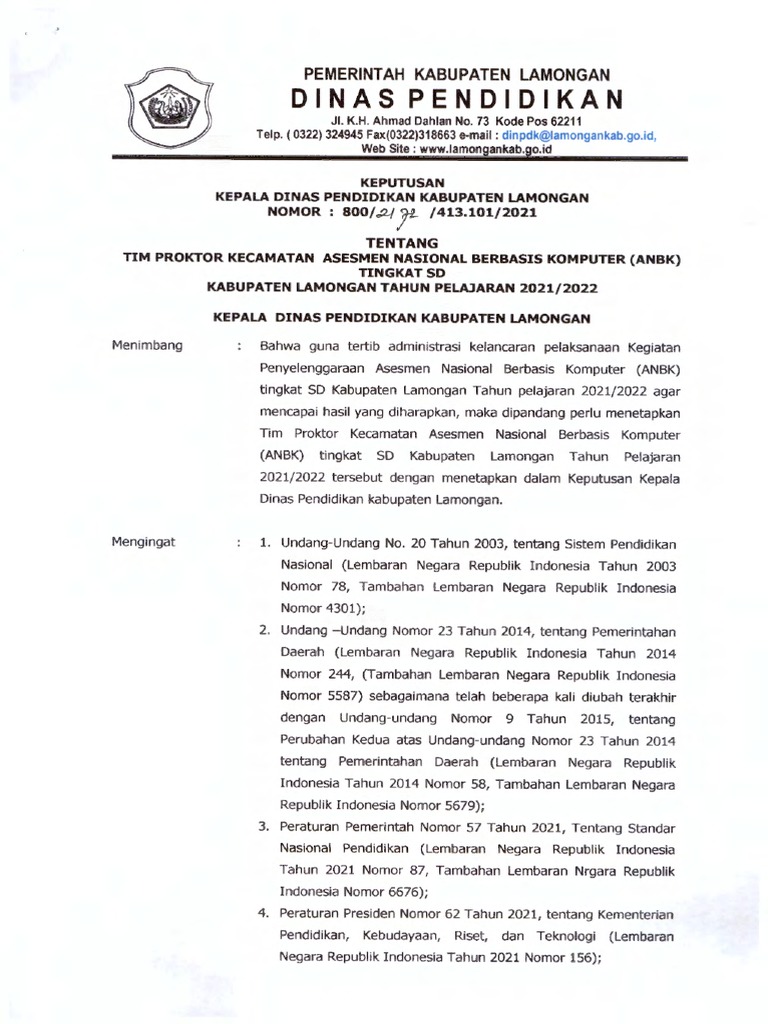 Tim Proktor ANBK SD Lamongan 2021/2022 | PDF