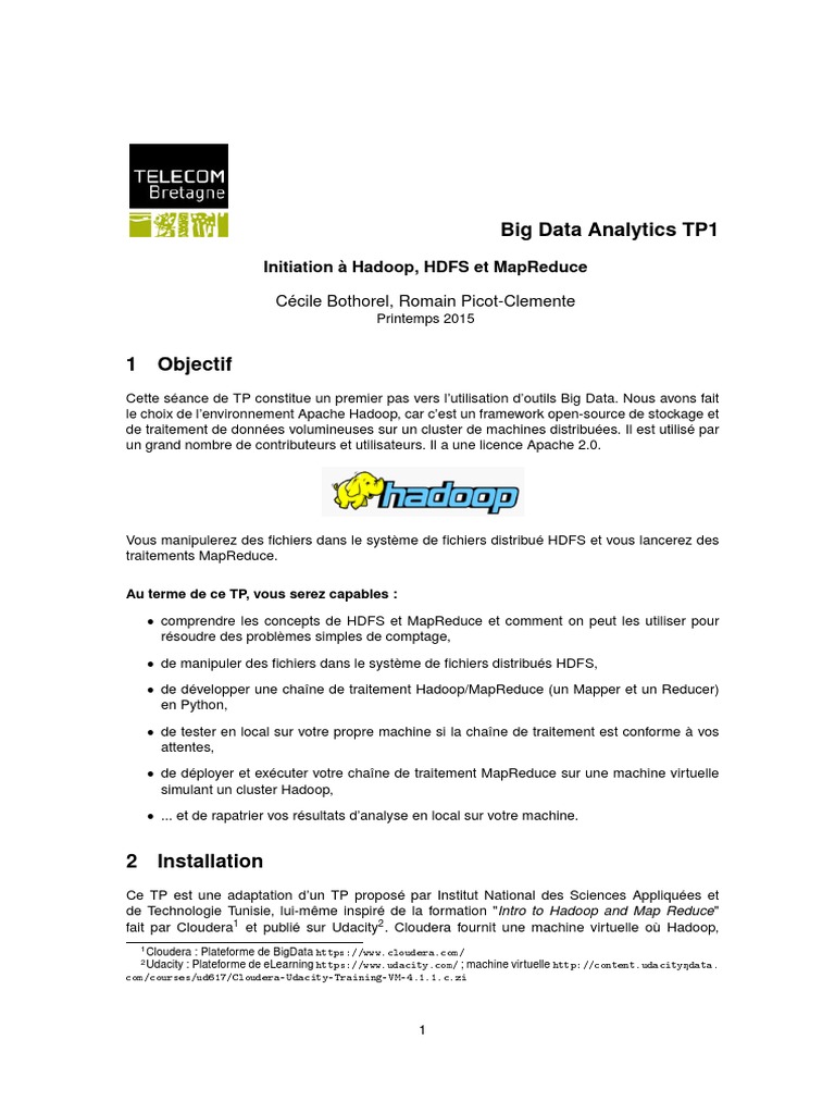 TP1 BigDataAnalytics Initiation Hadoop | PDF