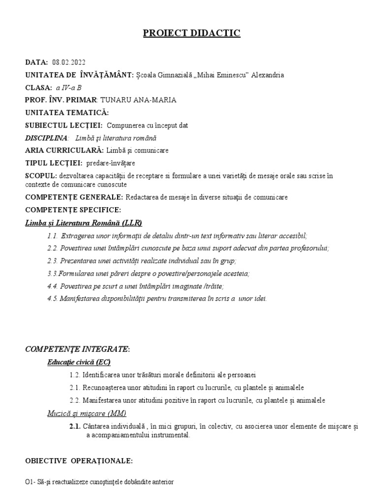 Proiect Didacticcompunerea | PDF