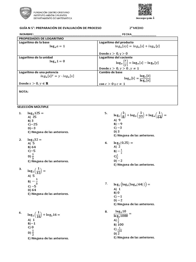 Preparación Evaluación Proceso - Selección Múltiple | PDF | Logaritmo ...