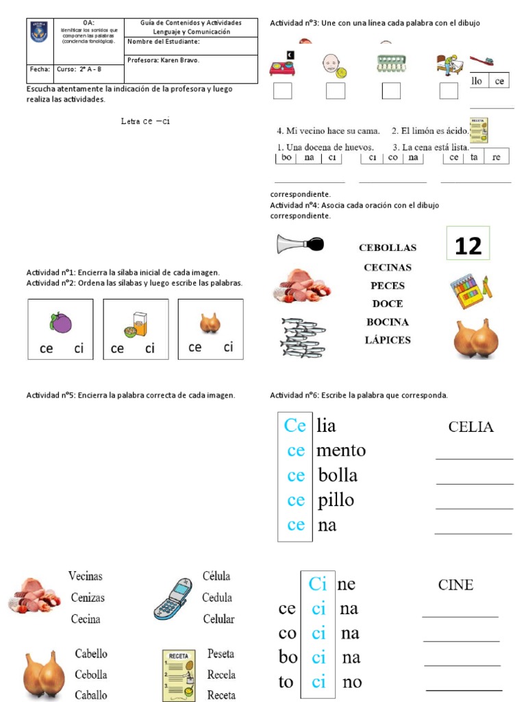 Actividades de Sílaba Ce-Ci para Niños | PDF | Artes del Lenguaje y ...