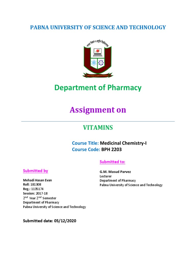Department of Pharmacy: Assignment On | PDF | Vitamin | Vitamin A