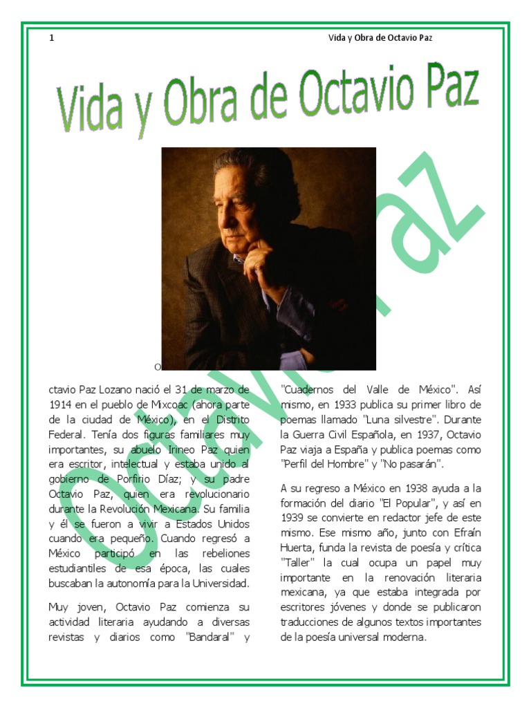 Vida y obra de Octavio Paz | PDF